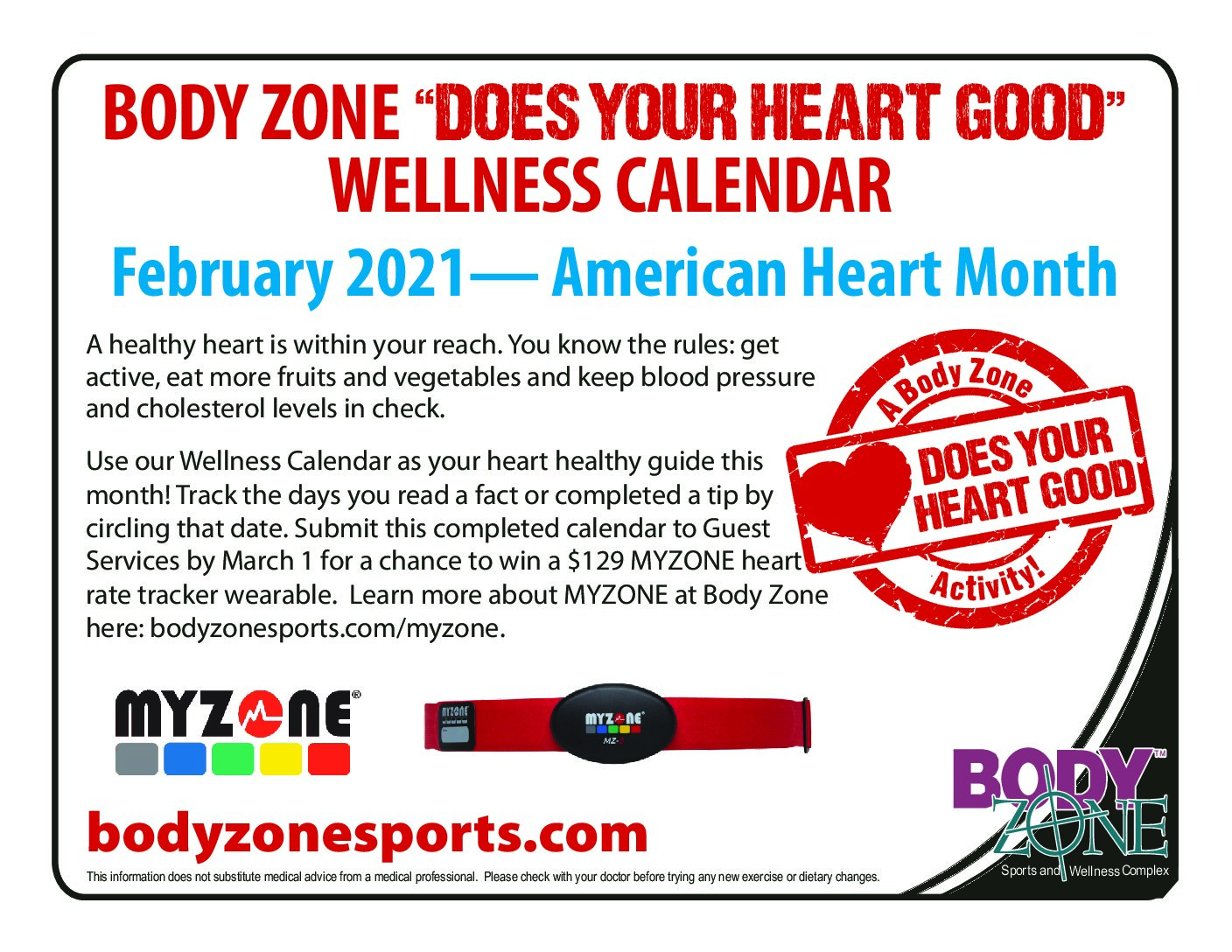 HEART MONTH WELLNESS CALENDAR 2021 - Body Zone Sports and Wellness Complex