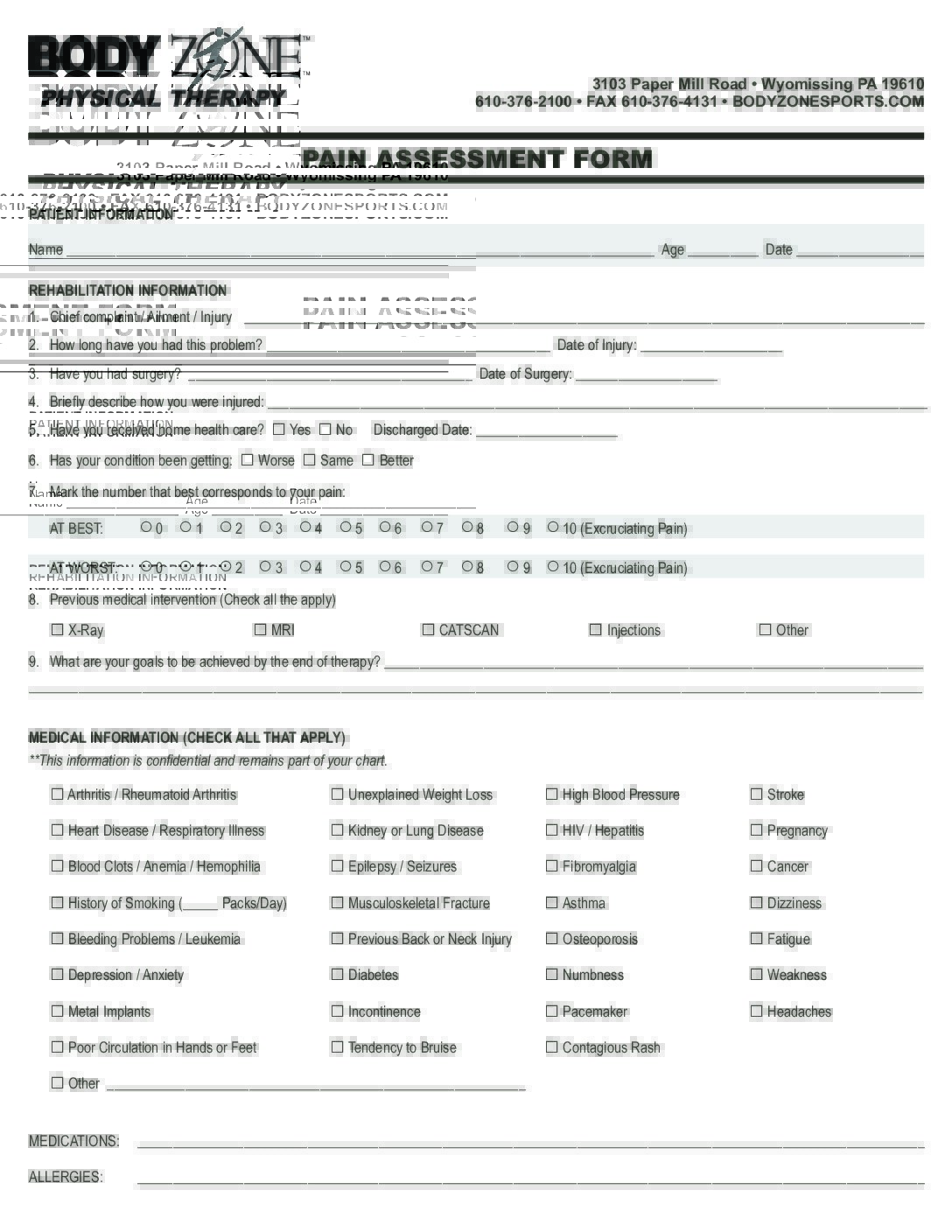 BODY ZONE PHYSICAL THERAPY PAIN ASSESSMENT FORM - Body Zone Sports and ...